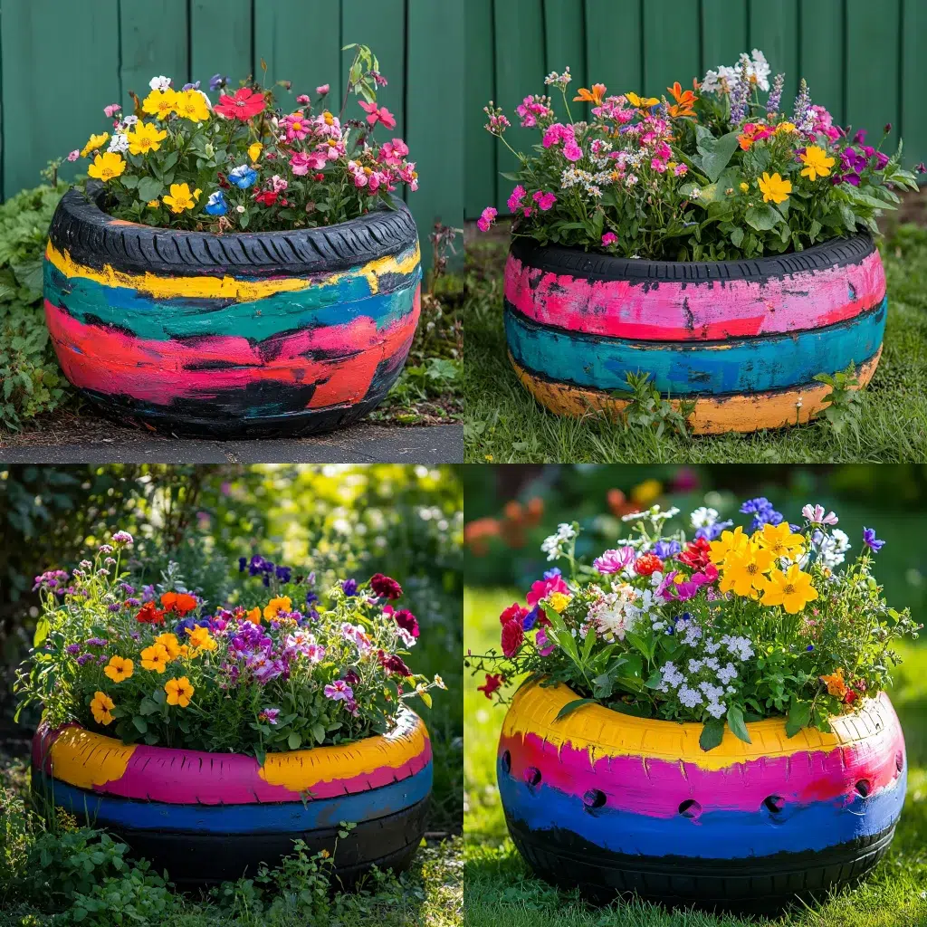 How to Make a DIY Recycled Tire Garden Planter - Recipes Time