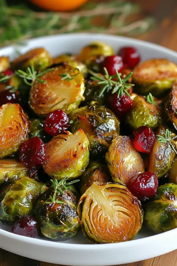 Orange Maple Glazed Brussels Sprouts with Cranberries - Recipes Time