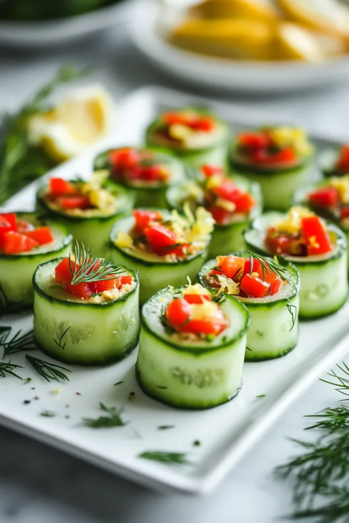 Cucumber Rolls with Hummus and Roasted Red Peppers - Recipes Time