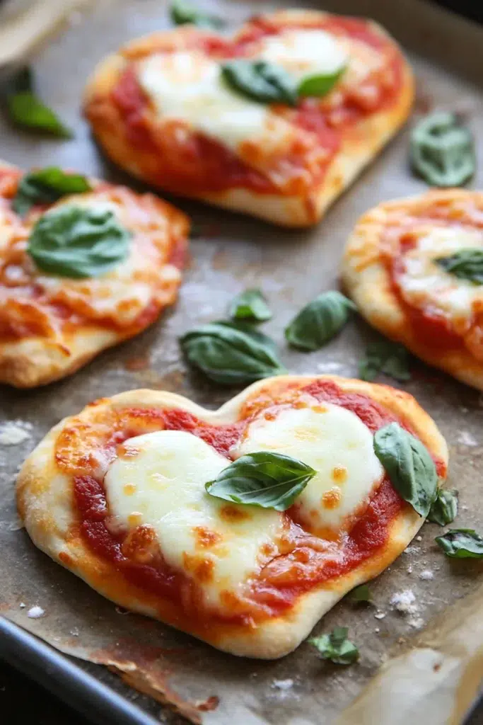 Mini Heart-Shaped Pizzas with Fresh Mozzarella and Basil - Recipes Time