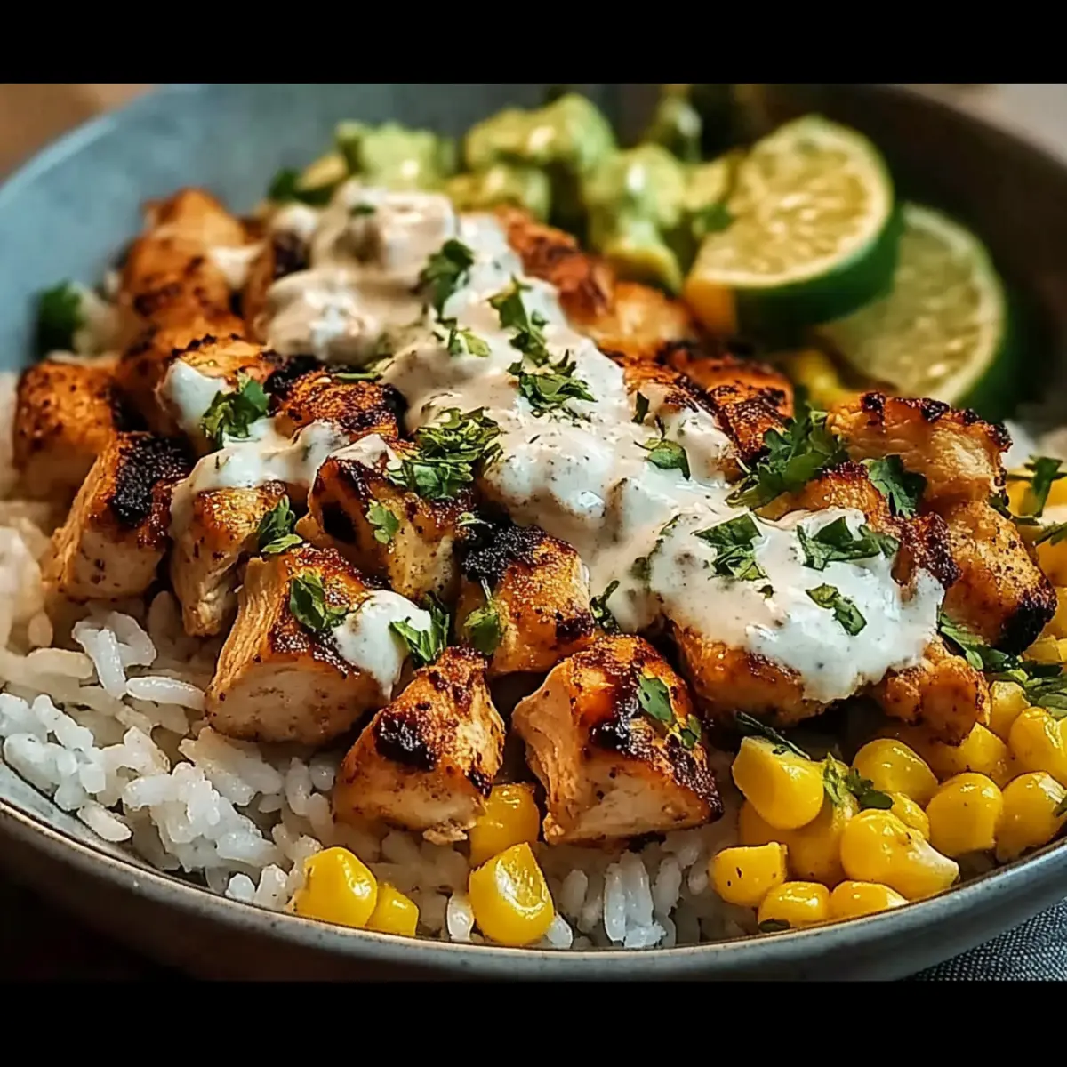 Ultimate High Protein Street Corn Chicken Rice Bowl